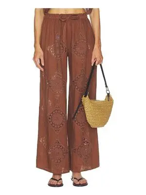 TULAROSA Tularosa Claudia Embroidered Linen Wide Leg Pants
