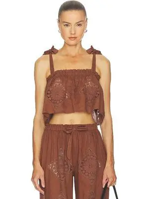 Tularosa Olivia Embroidered Linen Top - Brown
