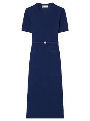 Tory Burch T Monogram Pointelle Knit Midi Dress - Ocean