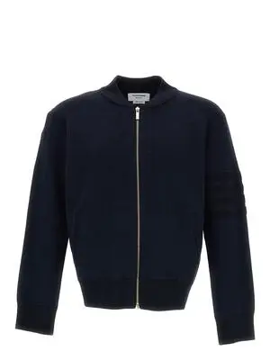 Thom Browne Knitted Bomber Jacket With 4-bar Detail - Blu