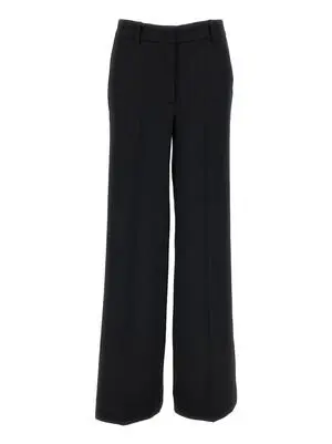 PAROSH Wide Leg Stretch Wool Trousers With Satin Stripe - Nero