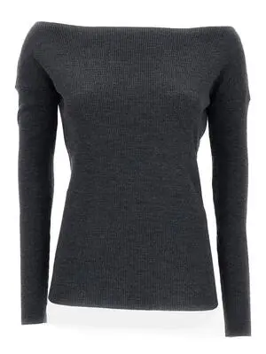 PAROSH Ribbed Boat-neck Sweater - Grey