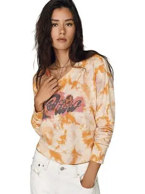 PILCRO Bleached Graphic Crewneck Sweatshirt - Yellow Pattern
