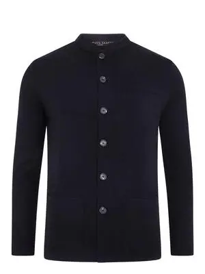 PAUL JAMES KNITWEAR Extra Fine Merino Wool Knitted Nehru Jacket - Black