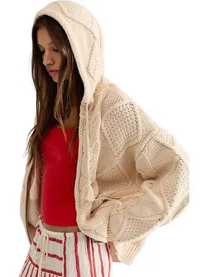 FOUND Zip-up Cable Knit Hoodie - Cream