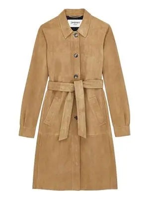 Saint Laurent Belted Suede Coat - Tabac