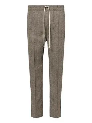 Rick Owens Slim Long Drawstring Wool Trousers - Black Melange