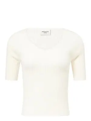 Max Mara Rib-knit V-neck Top - Ecru