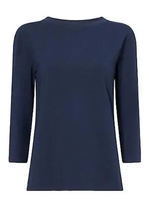 Max Mara Round Neck 3/4 Sleeve Stretch-cotton Top - Navy