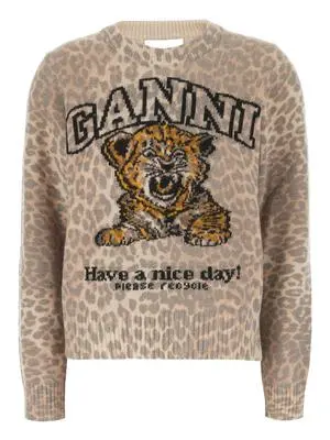 GANNI Leopard Print Tiger Graphic Knitwear - Multicolor