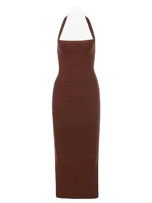 House Of Cb The Silhouette Halterneck Woven Maxi Dress - Brown