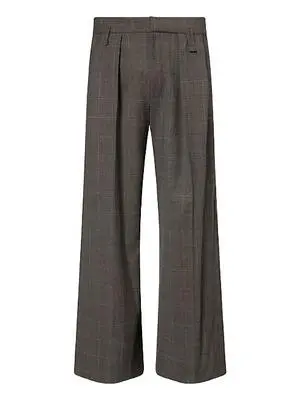Simone Rocha Peeling Waist Wide-leg Check Wool-blend Trousers - Peat
