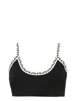 Versace Ribbed Knit Cropped Top With Geometric Trim - Multicolor