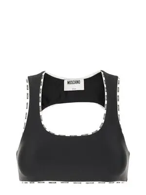 Moschino Black Cut-out Top With Logo Trim - Multicolor