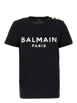Balmain Paris Logo T-shirt With Button Detail - Multicolor