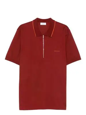 FERRAGAMO Zip-fastening Logo-embroidered Polo Shirt - Red