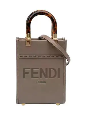 Fendi Mini Leather Sunshine Shopper Tote Satchel - Brown