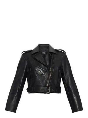 Balmain Leather Belted Biker Jacket - Black