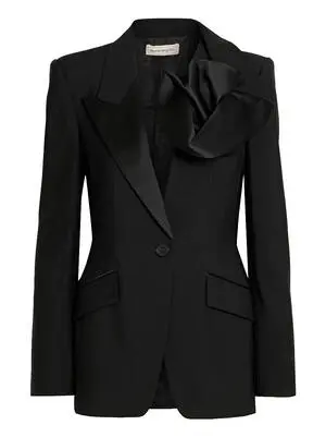 Alexander McQueen Wool Crepe Blazer With Satin Trim - Black