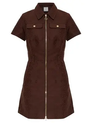Casablanca Embossed Geometric Mini Dress - Brown