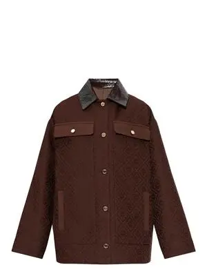 Casablanca Jacket With Leather Collar And Geometric Monogram Jacquard - Brown