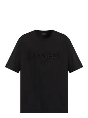 Balmain T-shirt With Shimmering Crystals - Black