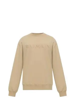 Balmain Crewneck Sweatshirt With Embroidered Logo - Beige
