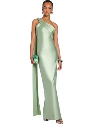 Retrofete Sirocco One-shoulder Gown With Sash - Matcha