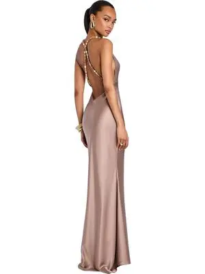 Retrofete Safie Embellished Strap Gown - Truffle