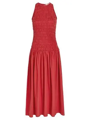 Faithfull The Brand Sanchia Shirred Cotton Midi Dress - Red