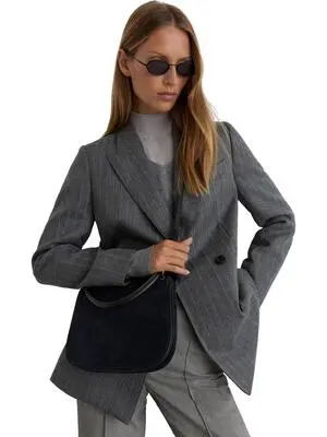 REISS Rosaria Woven Pintuck Flared Trousers - Grey