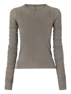 Rick Owens Distressed Ribbed Knit Long Sleeve T-shirt - Gray