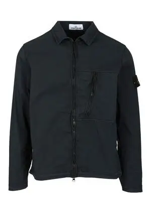 Stone Island Logo Patch Zipped Overshirt - Blue