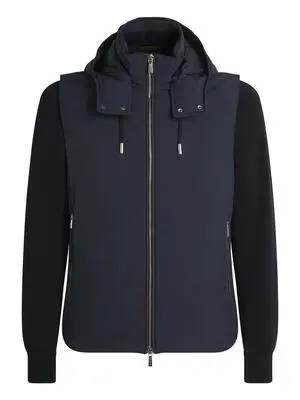 MOORER Quilted Hybrid Jacket With Knitted Sleeves - Navy