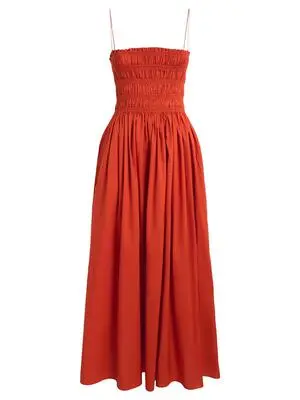 Matteau Shirred Organic Cotton Maxi Dress - Red
