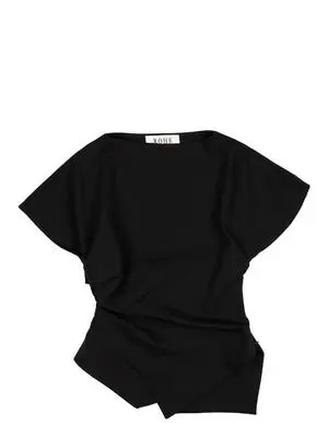 RÓHE Short Sleeve Crewneck T-shirt With Fitted Waist And Irregular Hem - Black