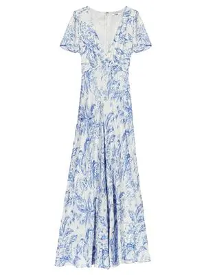 Maje Floral Print Maxi Dress With V-neck And Empire Waist - Blue