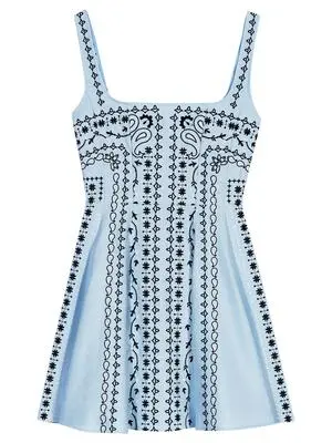 Maje Linen-blend Embroidered Mini Dress - Blue