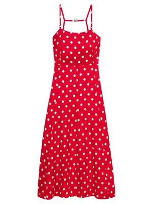 Maje Linen-blend Polka Dot Maxi Dress - Red