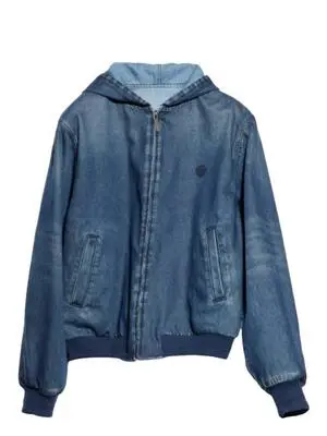Gucci Gucci Reversible Washed Denim Zip Jacket With Crest Embroidery Blue