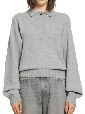 HAIKURE Collared Ribbed Knit Sweater - Gray