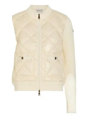 Moncler Quilted Cotton And Nylon Zip-up Cardigan - Ivory