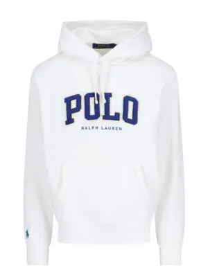 Polo Ralph Lauren Logo-flocked Drawstring Hoodie - White