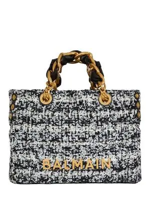 Balmain Small 1945 Soft Tweed Tote Bag With Gold Tone Hardware - Black