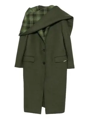 Attico Single-breasted Coat With Detailed Scarf - Green