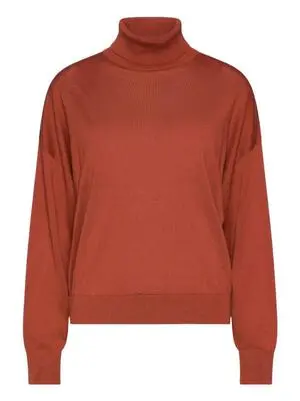 Marella Turtleneck Sweater With Ribbed Details - Rust-red
