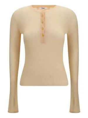 Chloé Ribbed Long Sleeve Knit Top - Nude