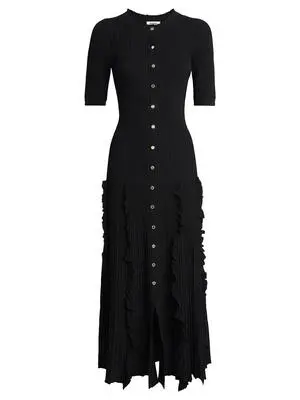Sandro Knitted Ruffled Maxi Dress - Black
