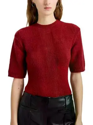 Proenza Schouler White Label Proenza Schouler White Label Dana Sweater - Stripe Knit With Ribbed Short Sleeves Red