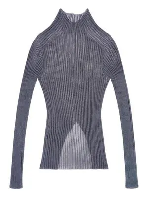 Giorgio Armani Ribbed Knit Mock Neck Long Sleeve Sweater - Grey